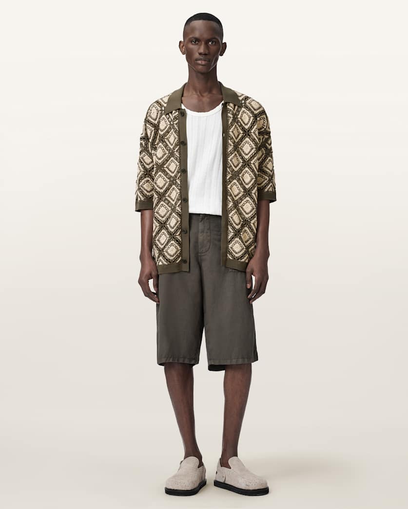 Morena Short Sleeve Collared Cardigan PITCH GREEN | ALLSAINTS US